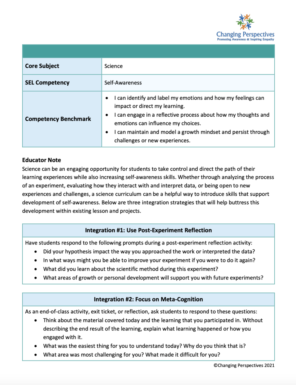 High School SEL Curriculum - Changing Perspectives