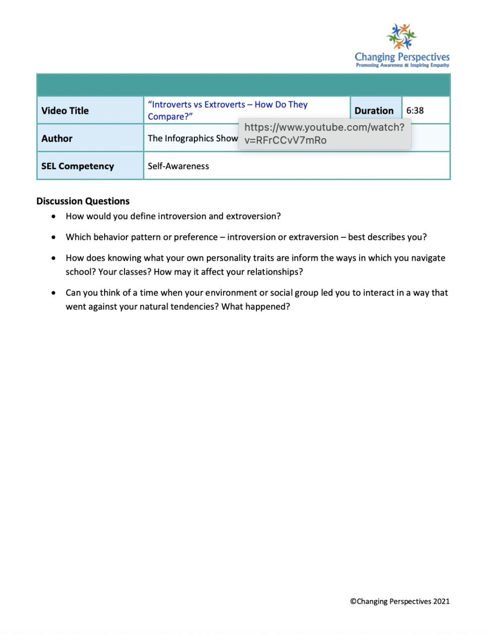 High School SEL Curriculum - Changing Perspectives